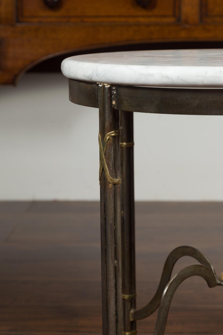 Midcentury French Polished Steel Side Table with Round White Marble Top ...