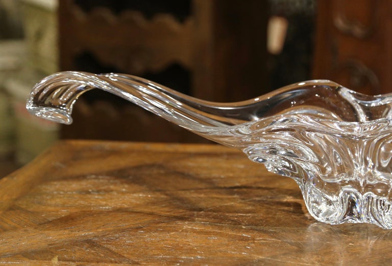 Midcentury French Pulled Feathered Blown Clear Glass Center Vase For ...