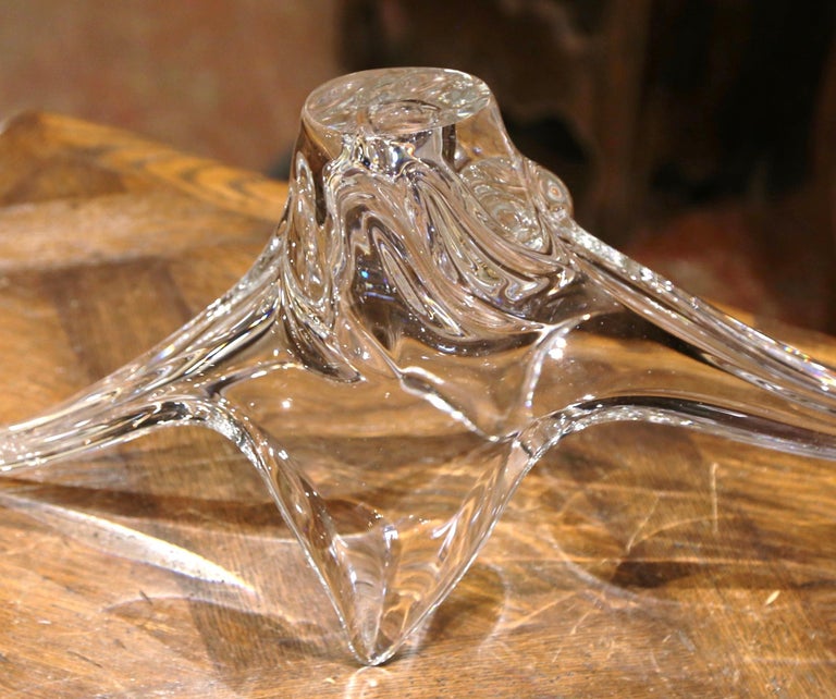 Midcentury French Pulled Feathered Blown Clear Glass Center Vase For ...