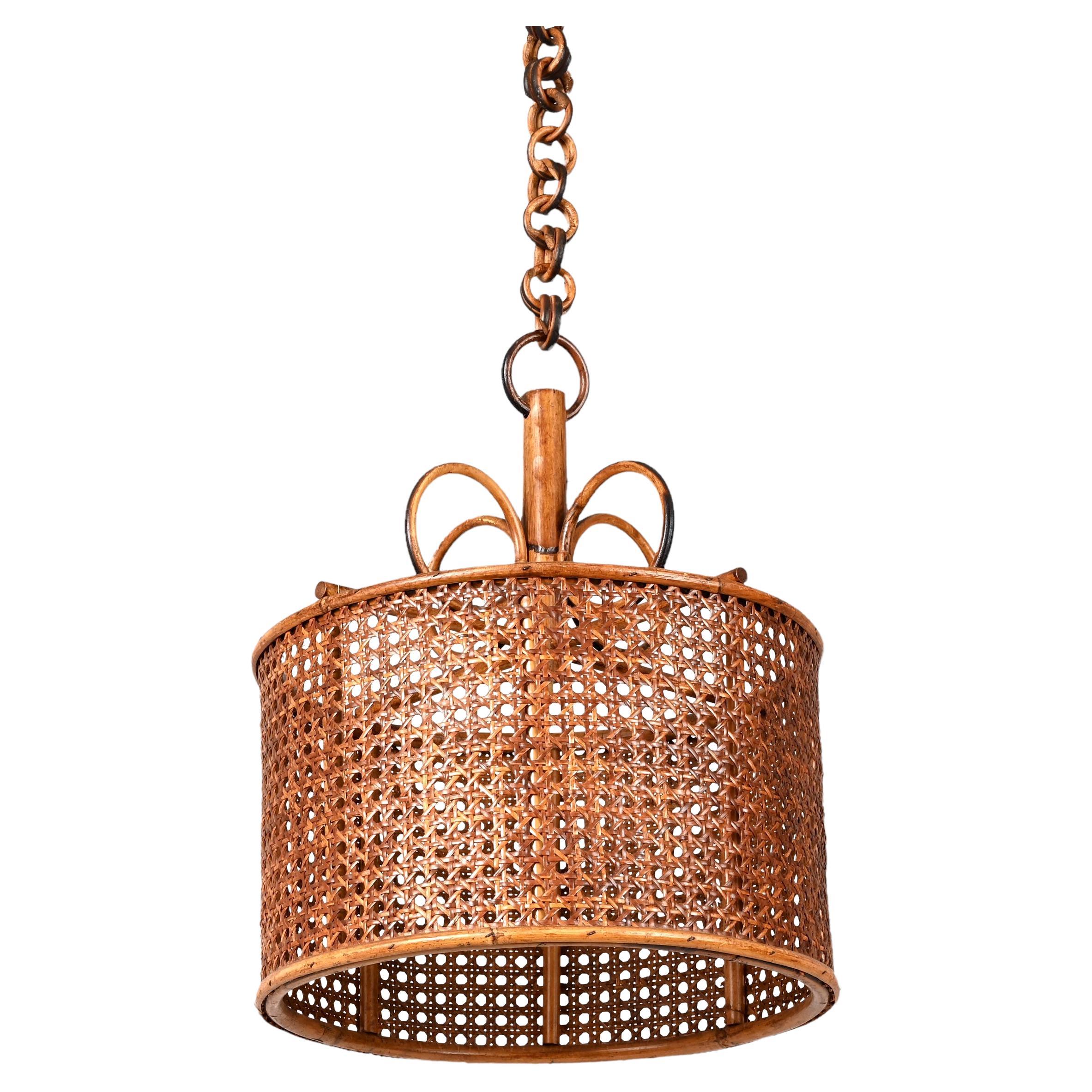 Chandelier Pendant, Bamboo Rattan and Rope, Italy, 1960s For Sale at ...