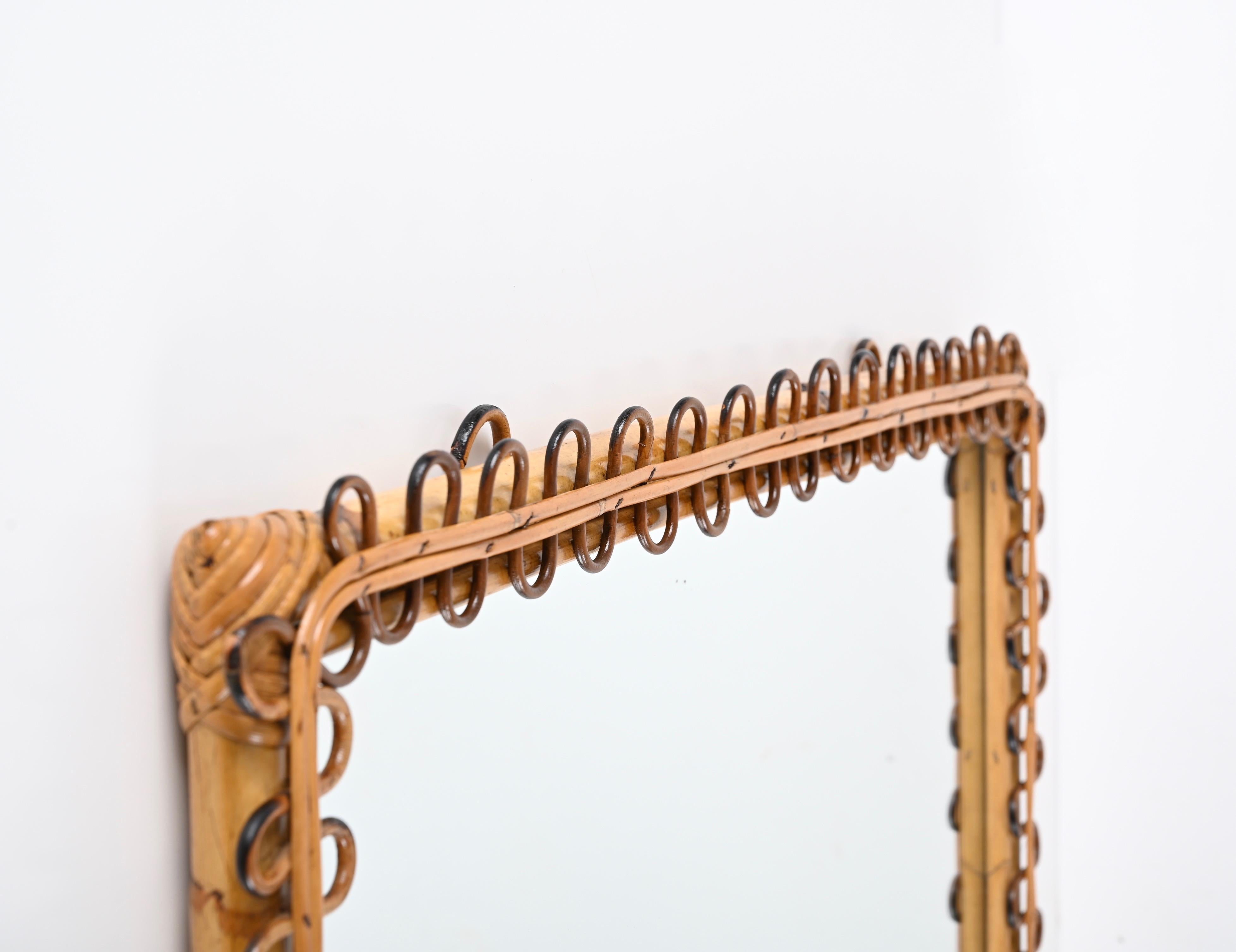 Midcentury French Riviera Bamboo and Rattan Frame Squared Wall Mirror ...