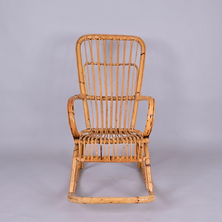 Mid-Century French Riviera Curved Rattan and Bamboo Italian Rocking ...