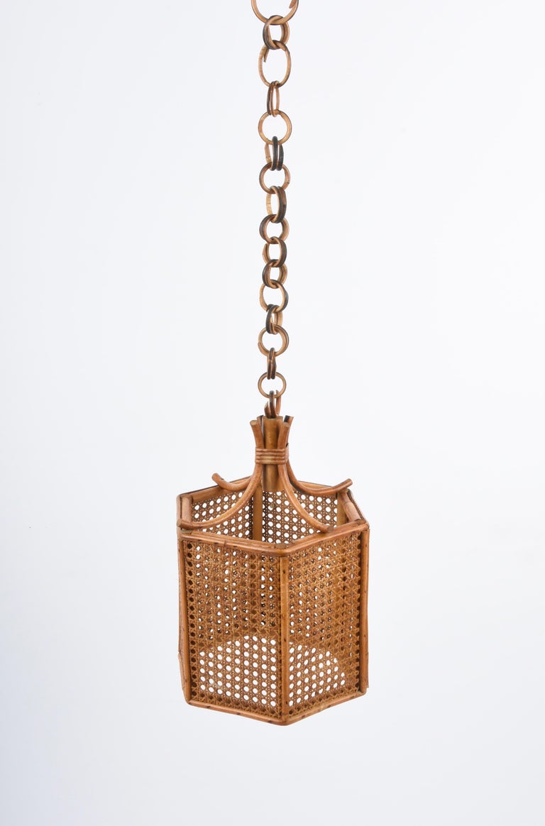 Midcentury French Riviera Hexagonal Rattan and Wicker Italian ...