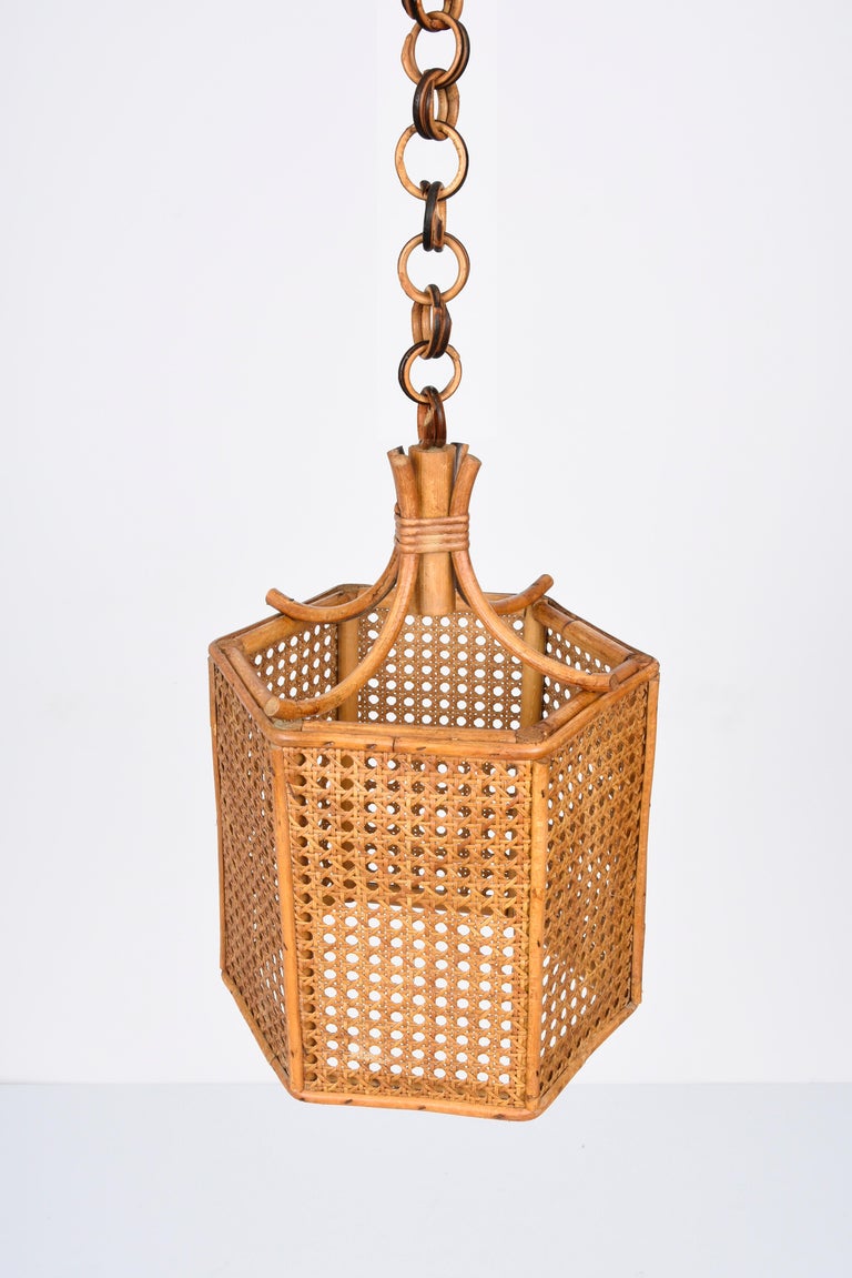Midcentury French Riviera Hexagonal Rattan and Wicker Italian ...