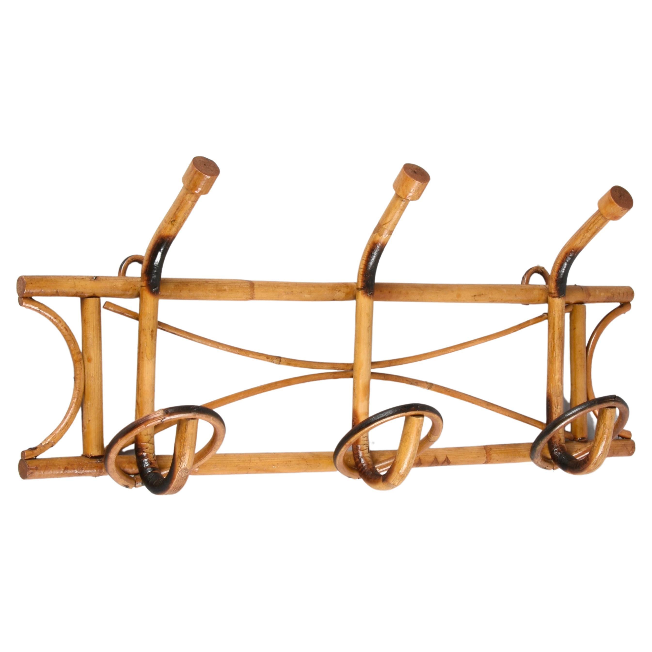 Antique Tiger Cane Bamboo and Rattan Shelving Stand For Sale at 1stDibs