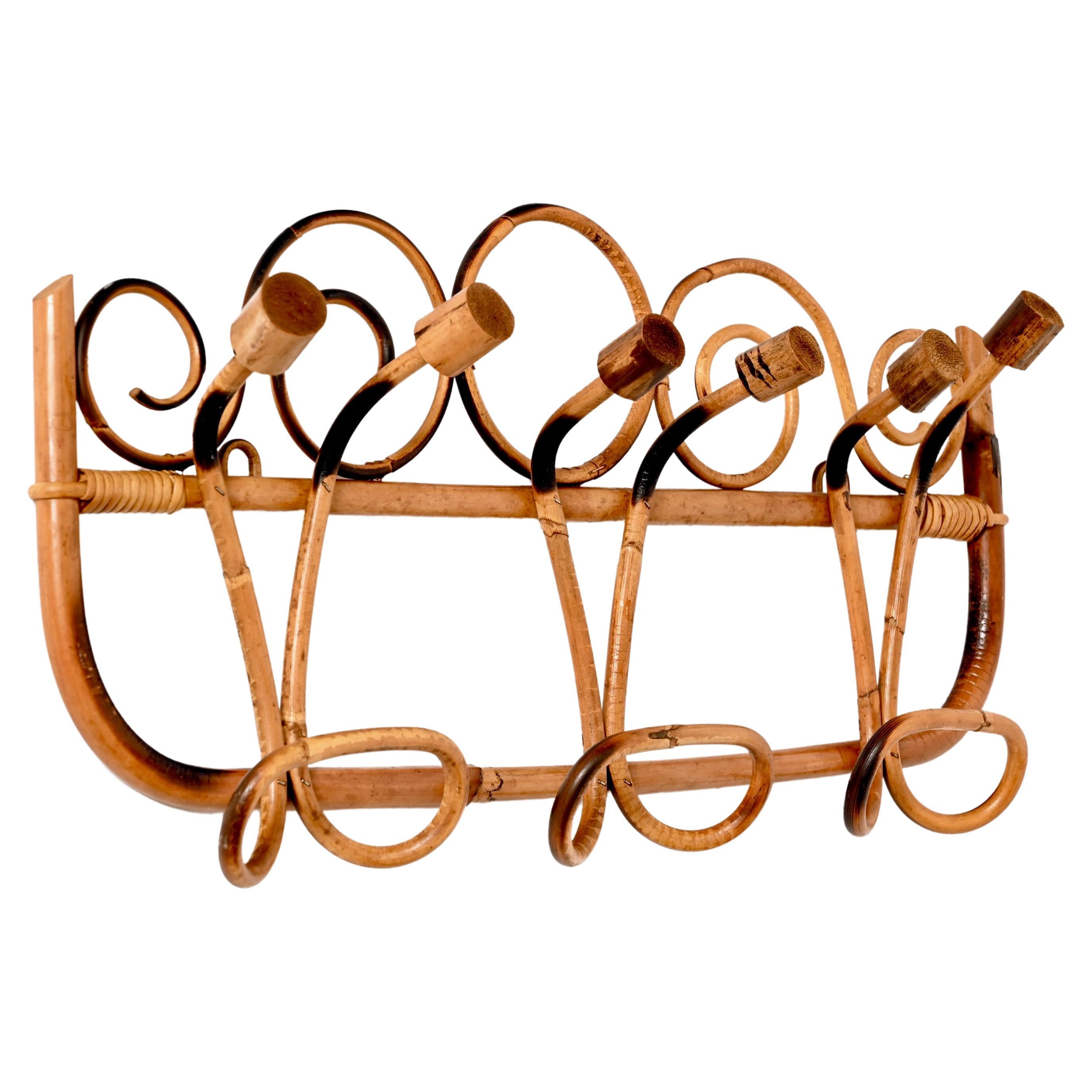 Midcentury Pair of Coat Rack in Rattan and Bamboo, Italy 1960s For Sale ...