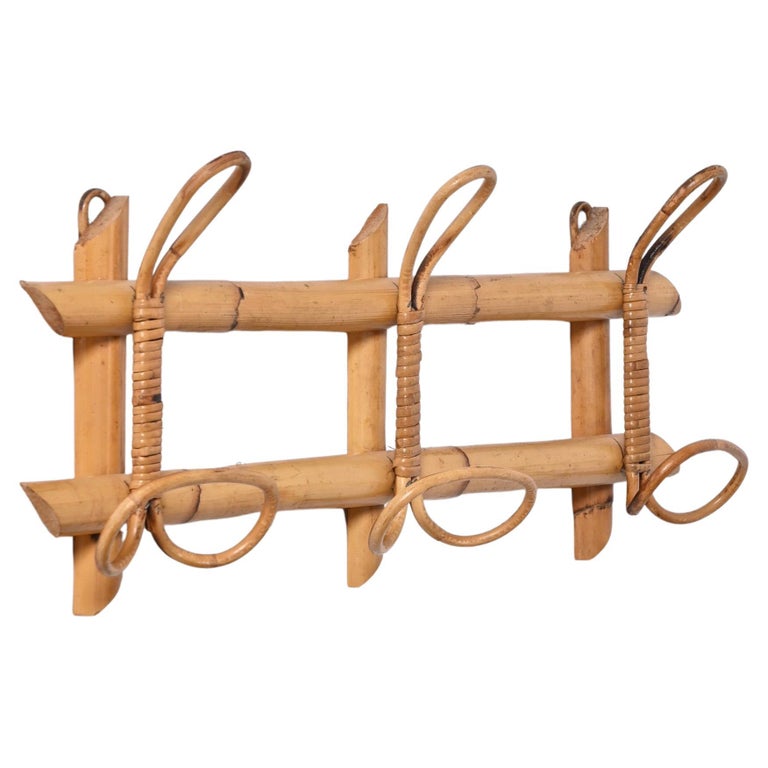 Midcentury French Riviera Rattan and Bamboo Canes Italian Coat Rack ...