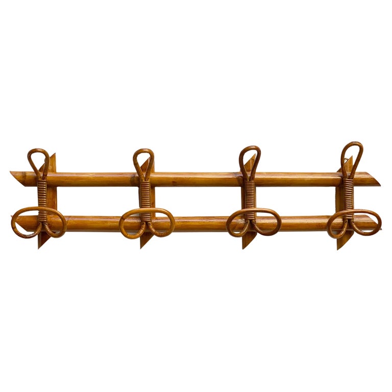 Midcentury French Riviera Rattan and Bamboo Canes Italian Coat Rack ...