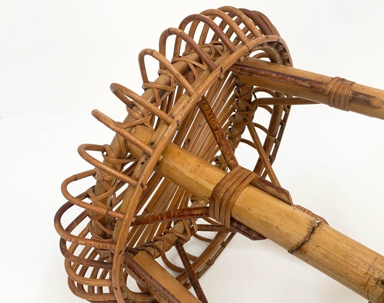 Midcentury French Riviera Rattan and Bamboo Wires Italian Stool, 1960s ...