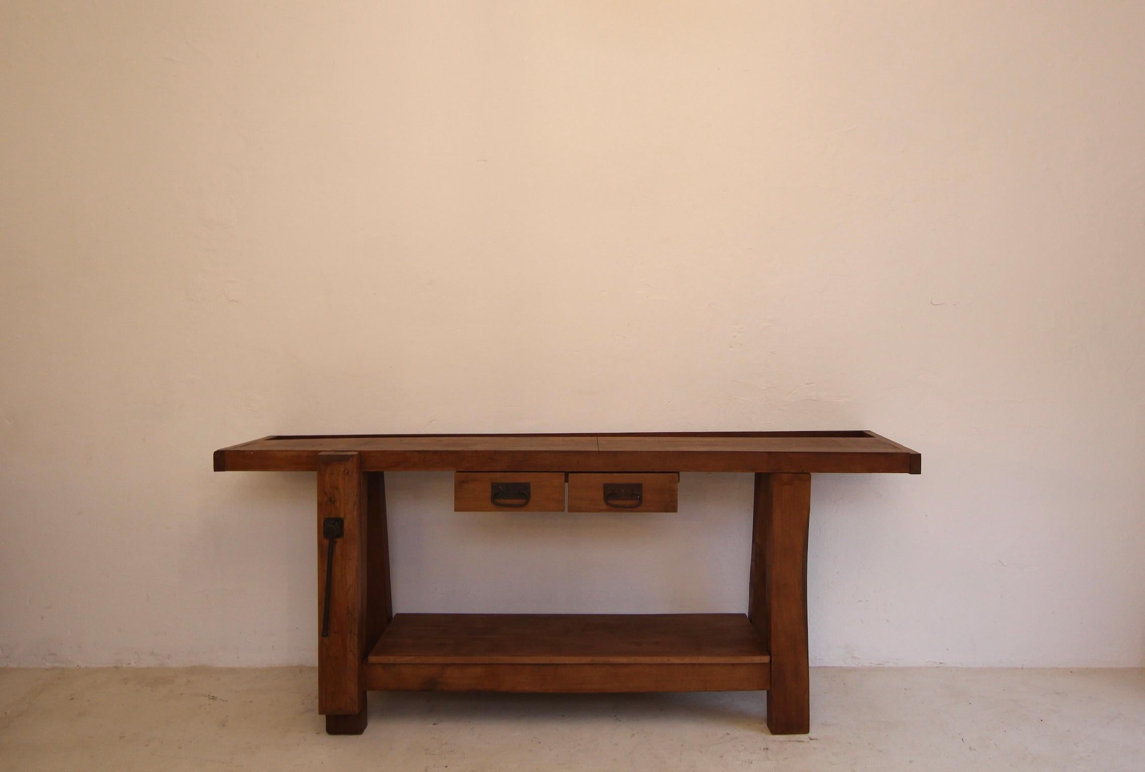 Midcentury French Workbench Console Table For Sale at 1stDibs