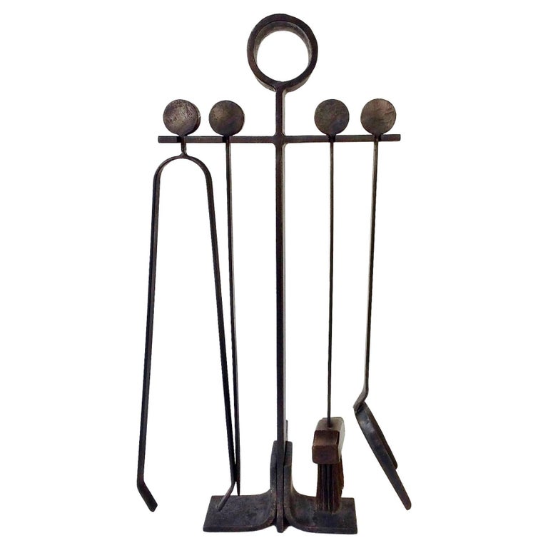 Midcentury French Wrought Iron Fireplace Tools, circa 1960 at 1stDibs