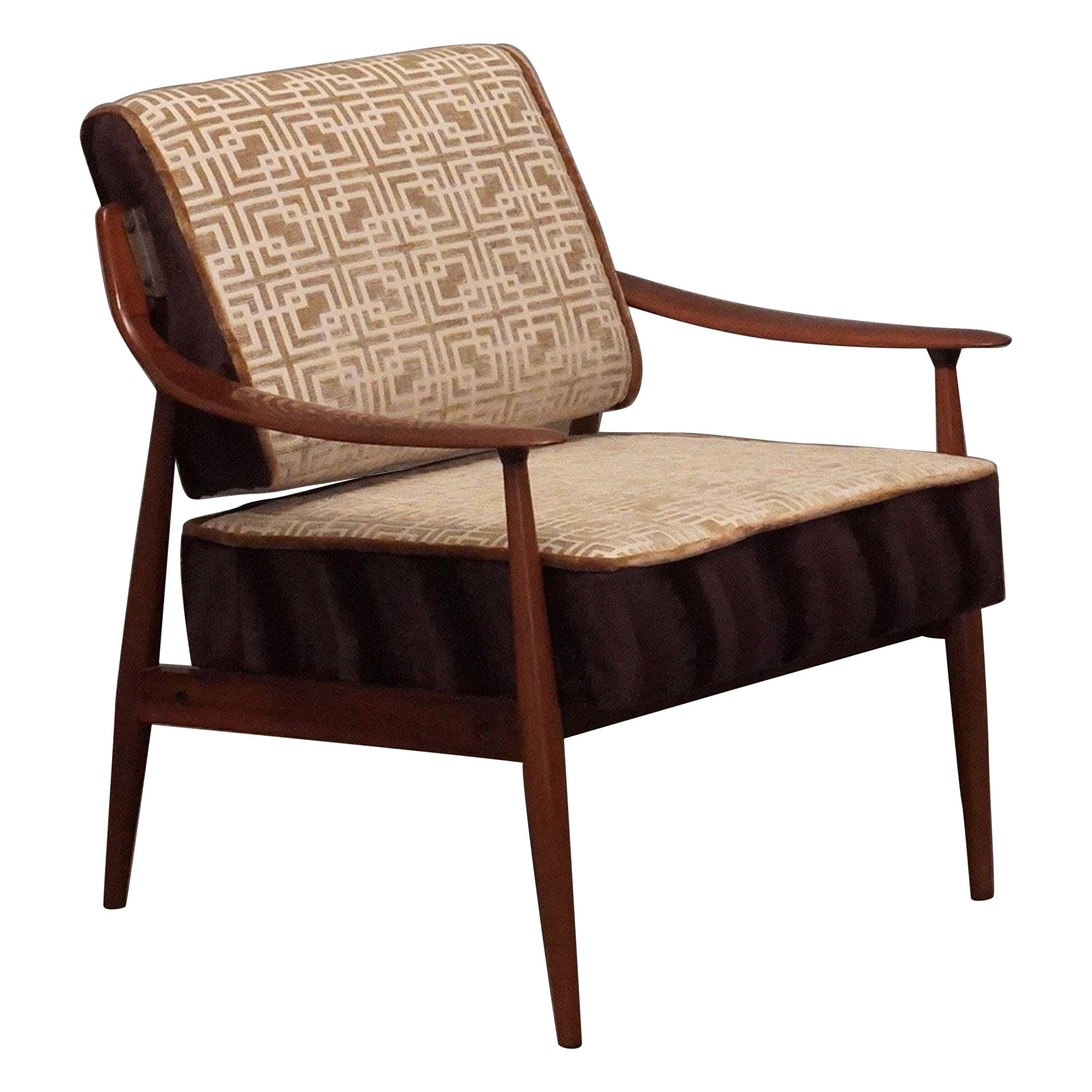 Midcentury Geometric Velvet Italian Armchair, 1950 at 1stDibs