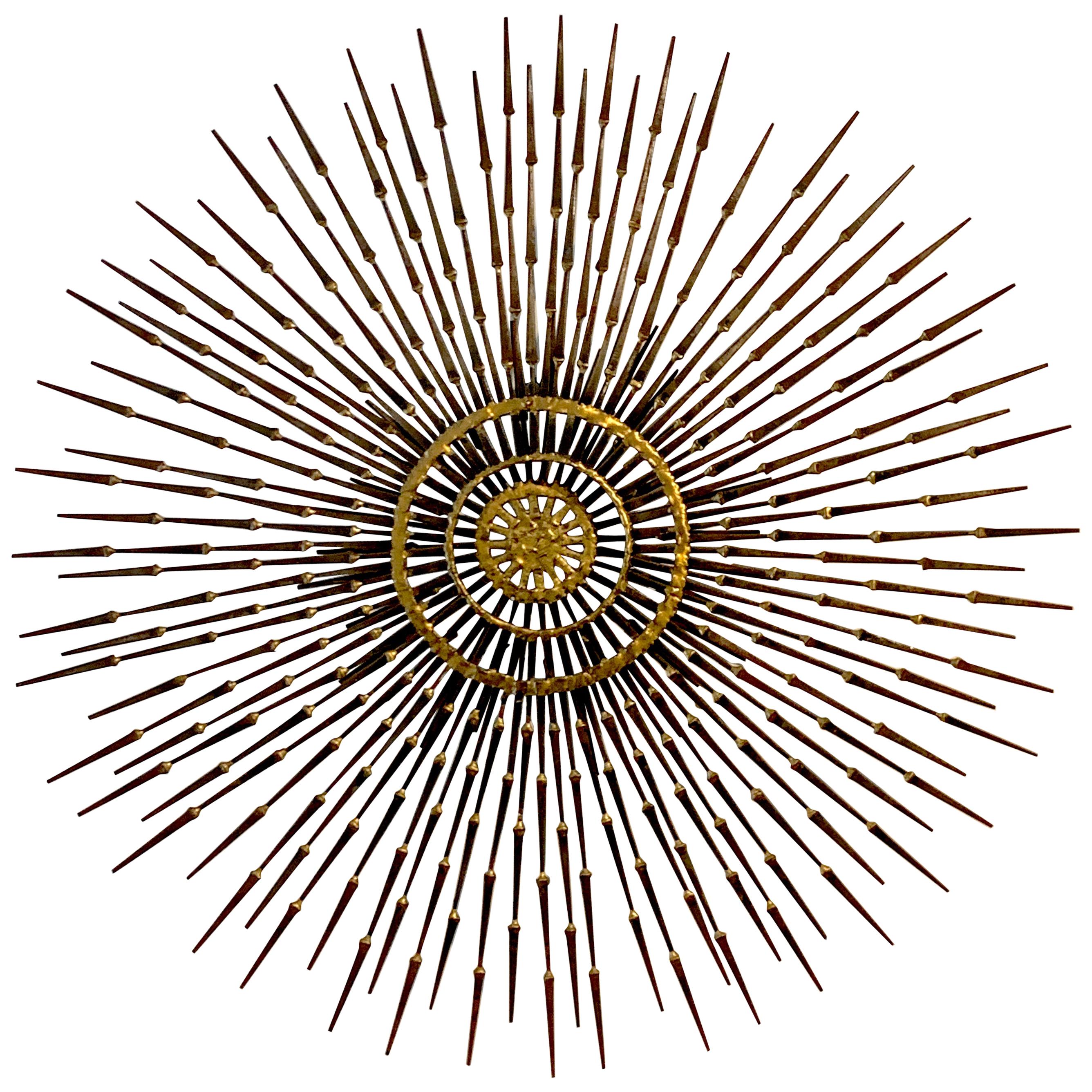 Midcentury Gilt Iron Nailhead Starburst Wall Sculpture by Ron Schmidt ...