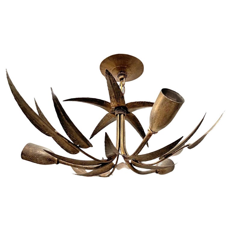 Midcentury Gilt Metal Light Fixture For Sale at 1stDibs
