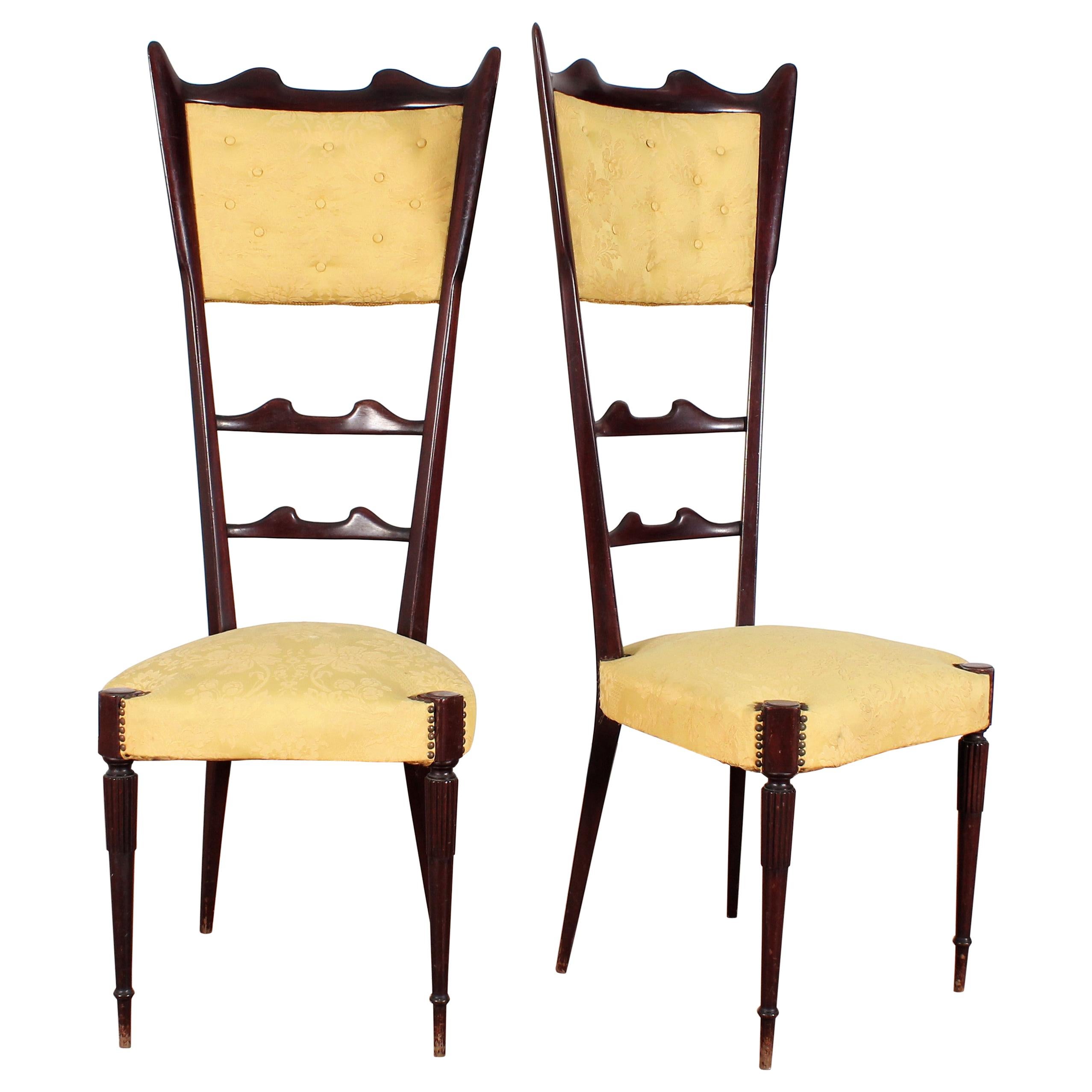 Gio Ponti Style Walnut and Leather Dining Chairs For Sale at 1stDibs