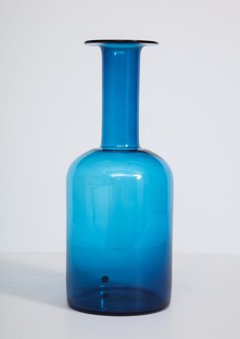 Midcentury Blue Glass Bottle by Holmegaard, Denmark at 1stDibs