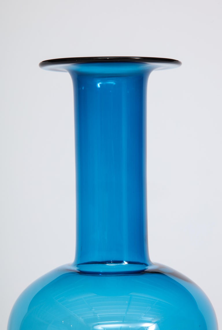 Midcentury Blue Glass Bottle by Holmegaard, Denmark at 1stdibs