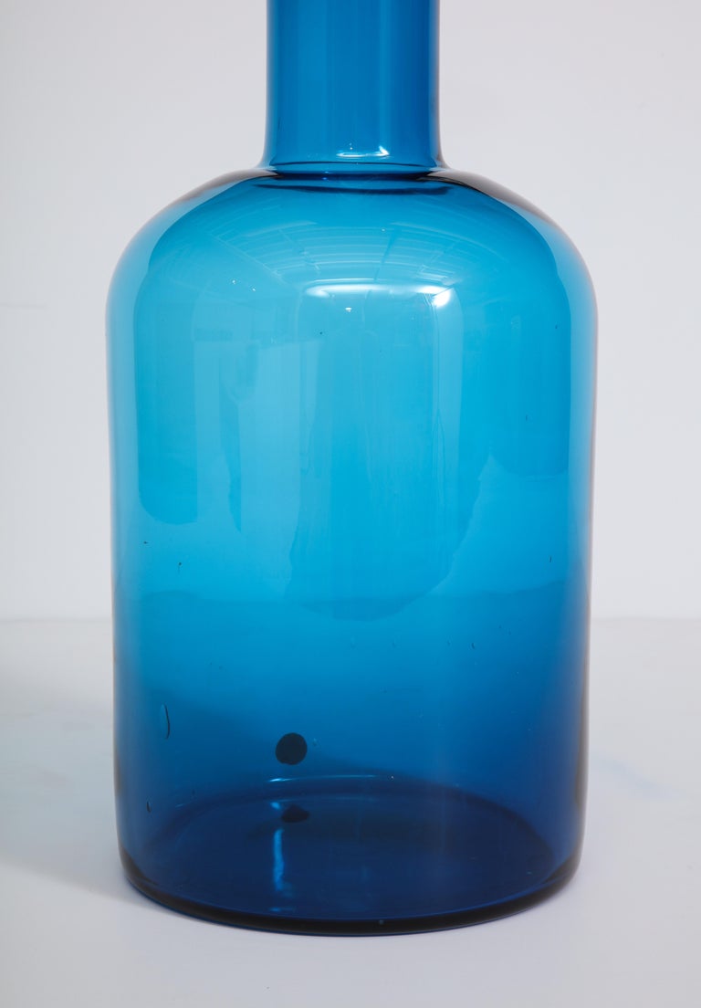 Midcentury Blue Glass Bottle by Holmegaard, Denmark at 1stdibs