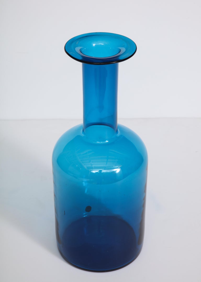 Midcentury Blue Glass Bottle by Holmegaard, Denmark at 1stDibs