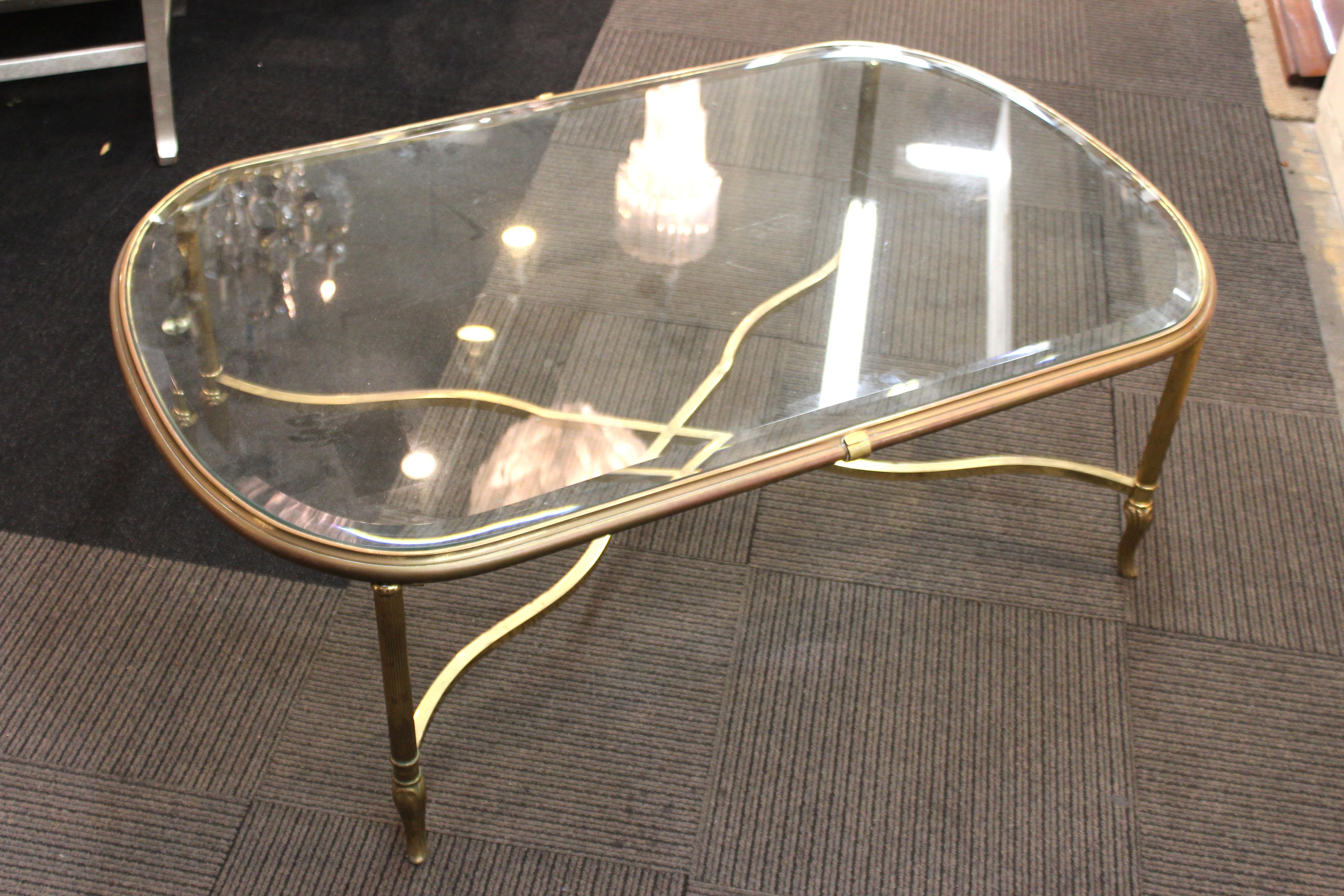 Midcentury Glass Top Coffee Table with Classical Gilt Metal Frame For ...
