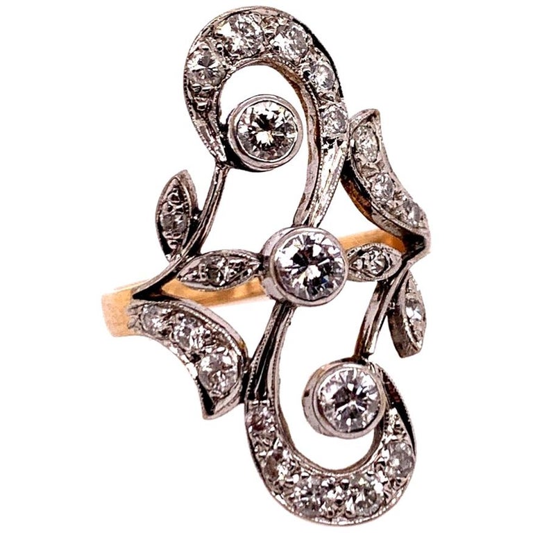 Midcentury Gold 1.35 Carat Natural Round Colorless Diamond Ring, circa ...