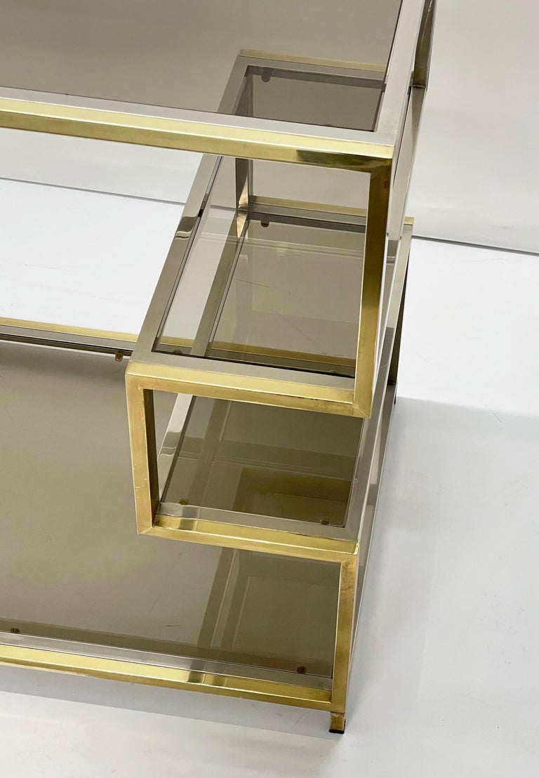 Midcentury Gold Brass and Glass Italian Console Table in Romeo Rega ...