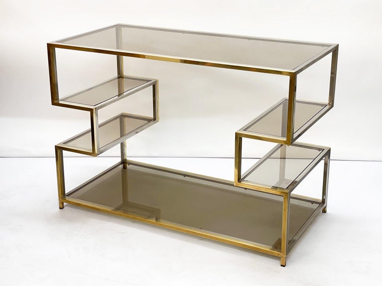 Midcentury Gold Brass and Glass Italian Console Table in Romeo Rega ...