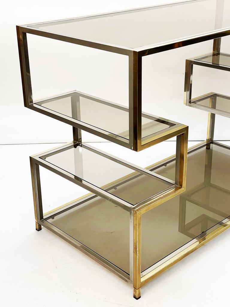 Midcentury Gold Brass and Glass Italian Console Table in Romeo Rega ...