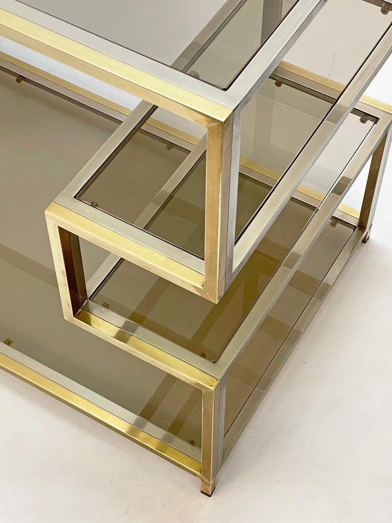 Midcentury Gold Brass and Glass Italian Console Table in Romeo Rega ...