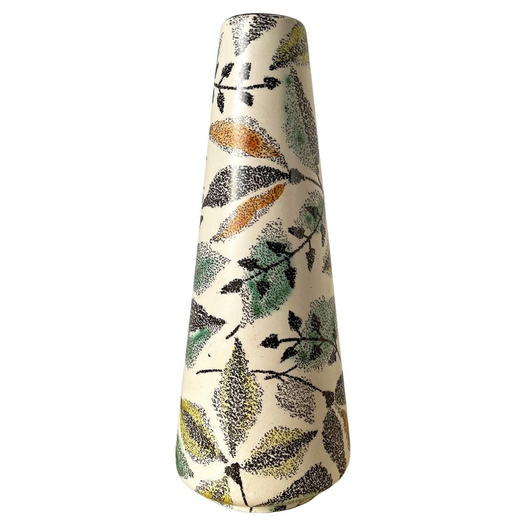 Midcentury Graphic Floral Decor Vase, 1960s For Sale at 1stDibs