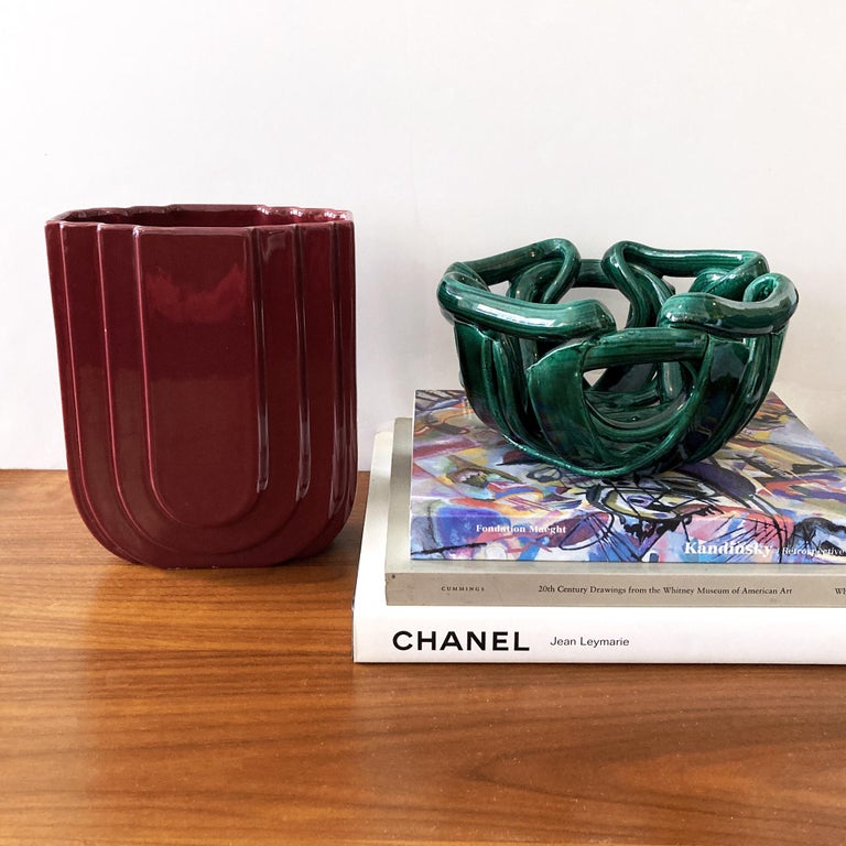 Midcentury Green Ceramic Braided Woven Abstract Centerpiece Bowl For ...