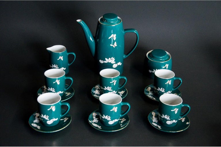 Midcentury Green Coffee / Tea Service for 6 For Sale at 1stDibs