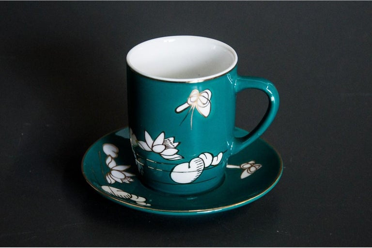 Midcentury Green Coffee / Tea Service for 6 For Sale at 1stDibs