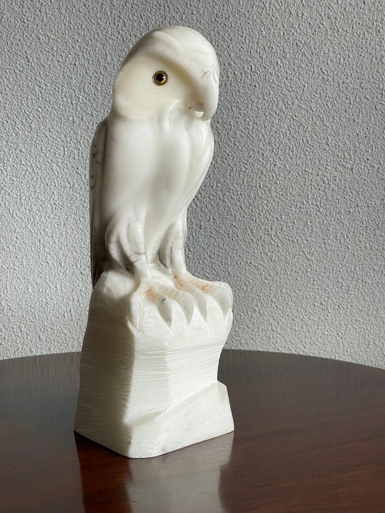 Midcentury Hand Carved Alabaster Owl Sculpture Also Symbol for Wisdom ...
