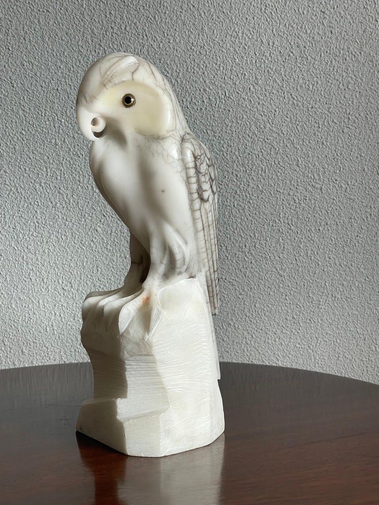 Midcentury Hand Carved Alabaster Owl Sculpture Also Symbol for Wisdom ...