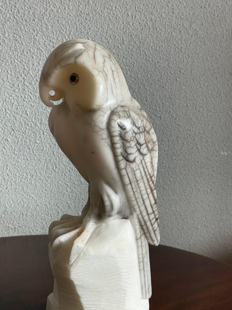 Midcentury Hand Carved Alabaster Owl Sculpture Also Symbol for Wisdom ...