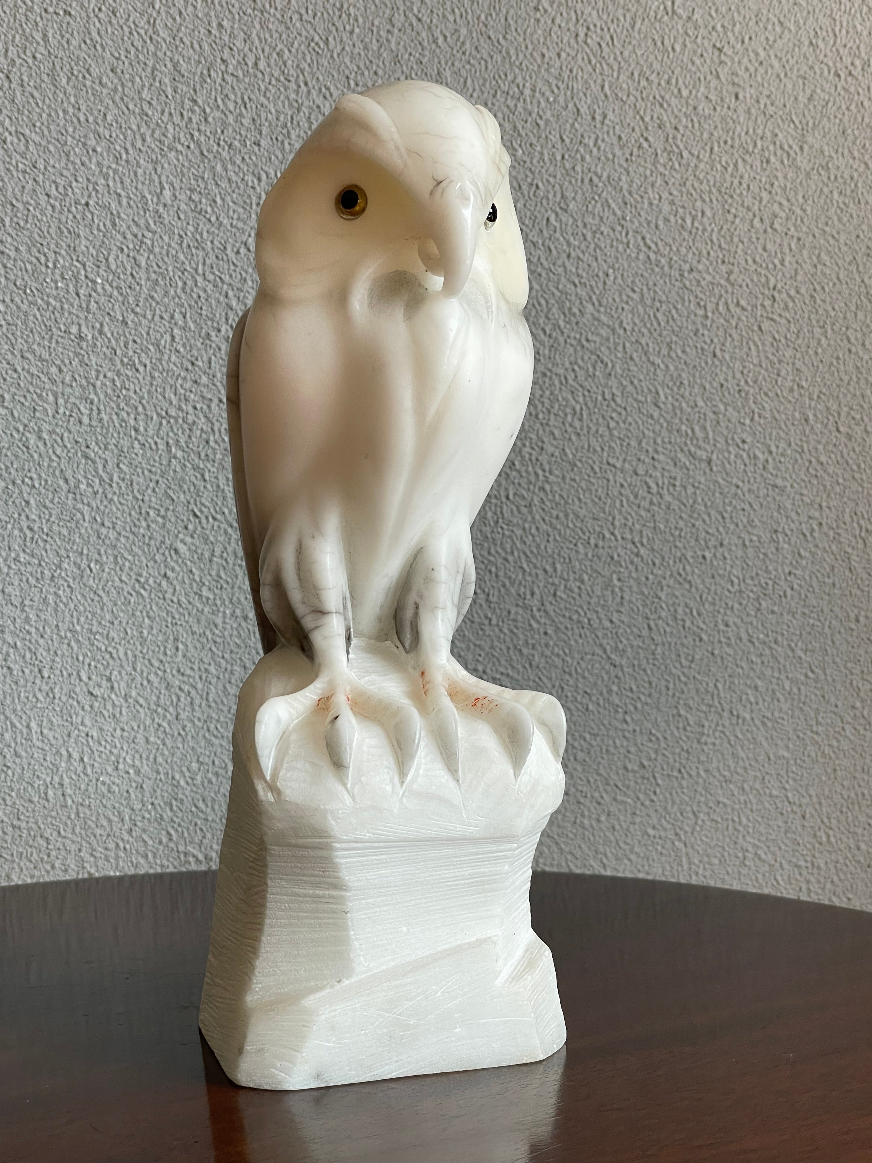 Midcentury Hand Carved Alabaster Owl Sculpture Also Symbol for Wisdom ...