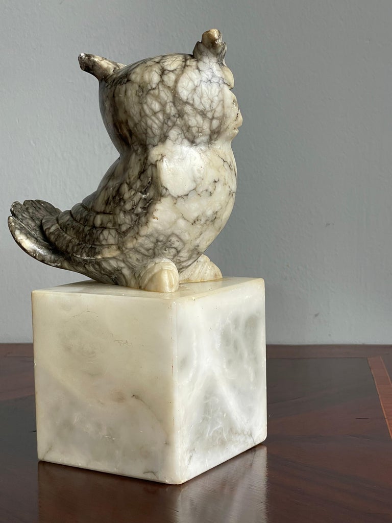 Mid-Century Hand Carved Marble Owl Sculptures with Alabaster Base ...