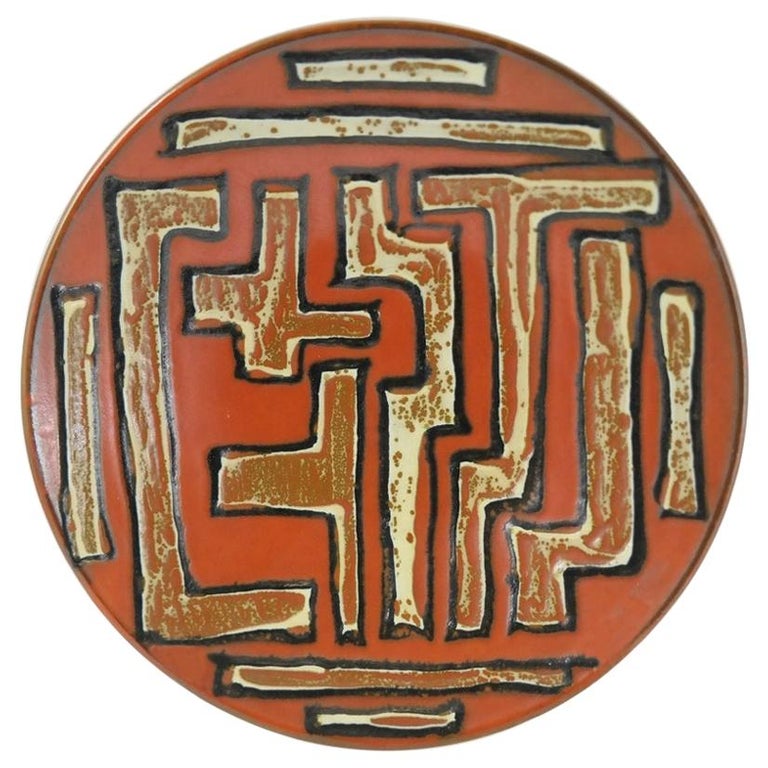 Midcentury Hand Painted Wall Decoration Ceramic Plate, 1970s For Sale ...