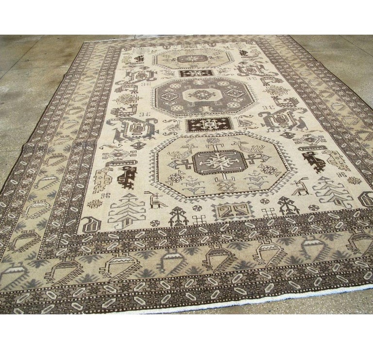 Midcentury Handmade Persian Tribal Room Size Rug in Neutral Colors For ...