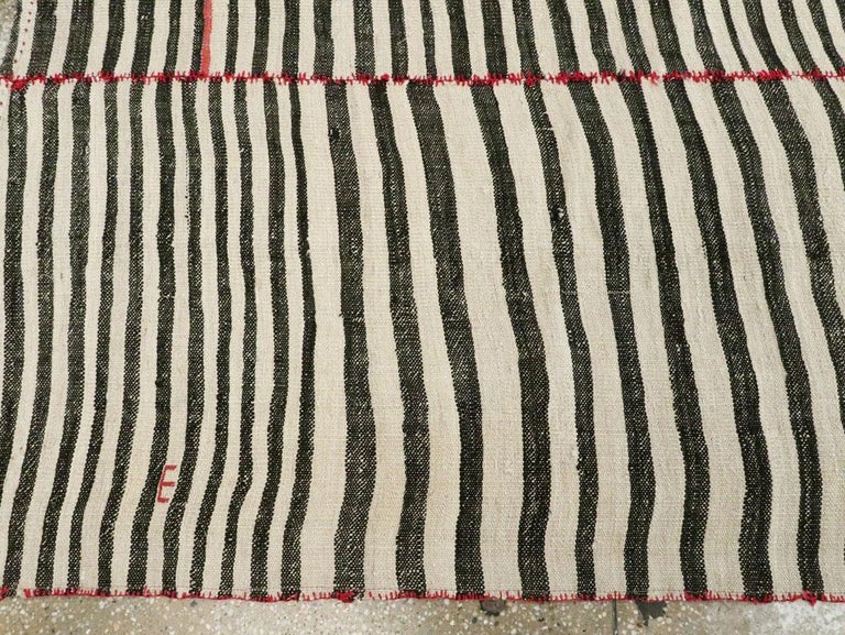Midcentury Handmade Tribal Persian Zebra Striped Flat-Weave Accent Rug ...