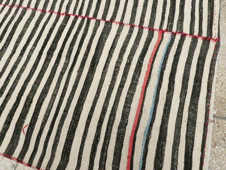 Midcentury Handmade Tribal Persian Zebra Striped Flat-Weave Accent Rug ...
