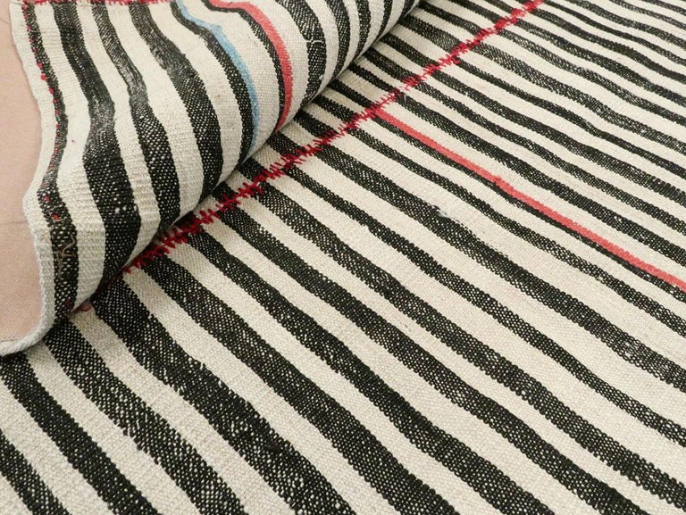 Midcentury Handmade Tribal Persian Zebra Striped Flat-Weave Accent Rug ...