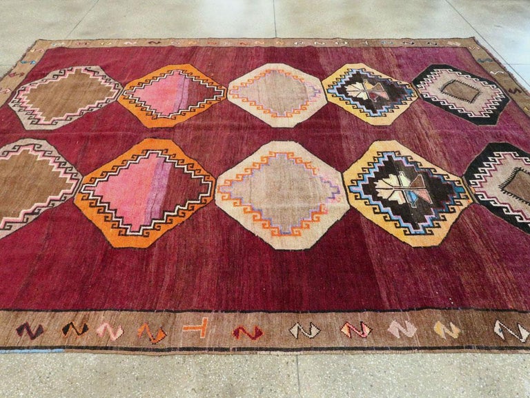 Midcentury Handmade Turkish Tribal Rug in Purple at 1stDibs