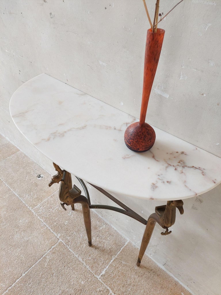 Midcentury Hollywood Regency Brass and Marble Console Tables For Sale ...