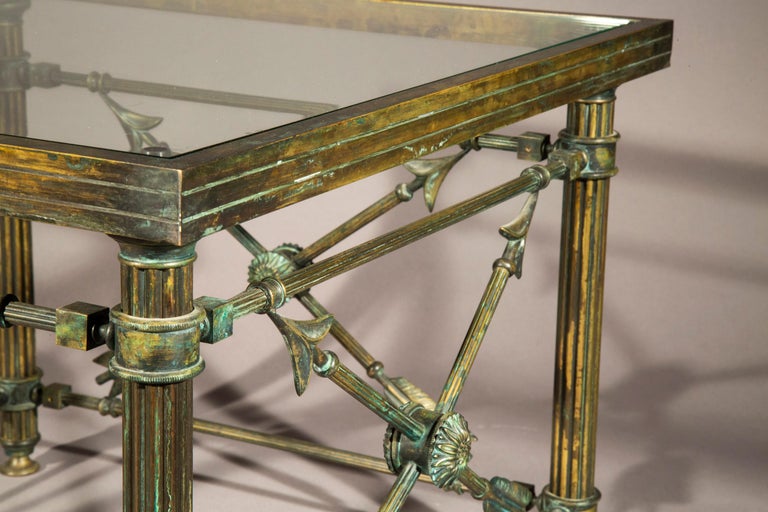 Bronze Low Cocktail Table with Glass Top For Sale at 1stDibs