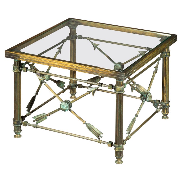 Bronze Low Cocktail Table with Glass Top For Sale at 1stDibs