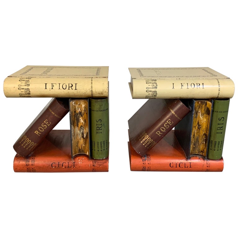 Midcentury Hollywood Regency Tole Stacked Book End Tables, Italy at 1stDibs