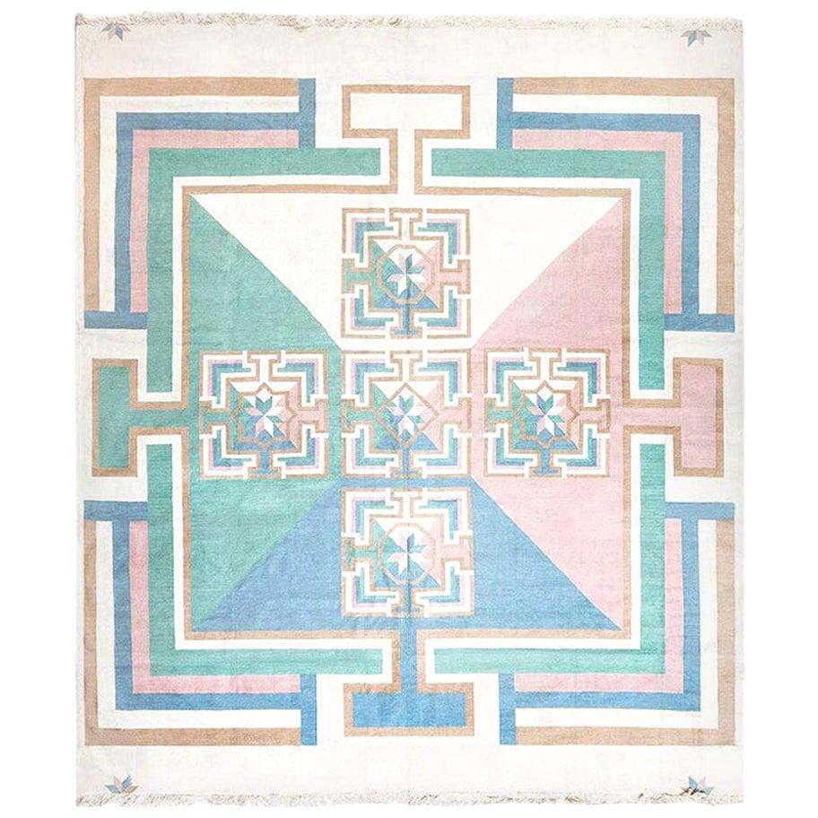Antique Cotton Dhurrie Oversize Rug in Pastel Colors at 1stDibs