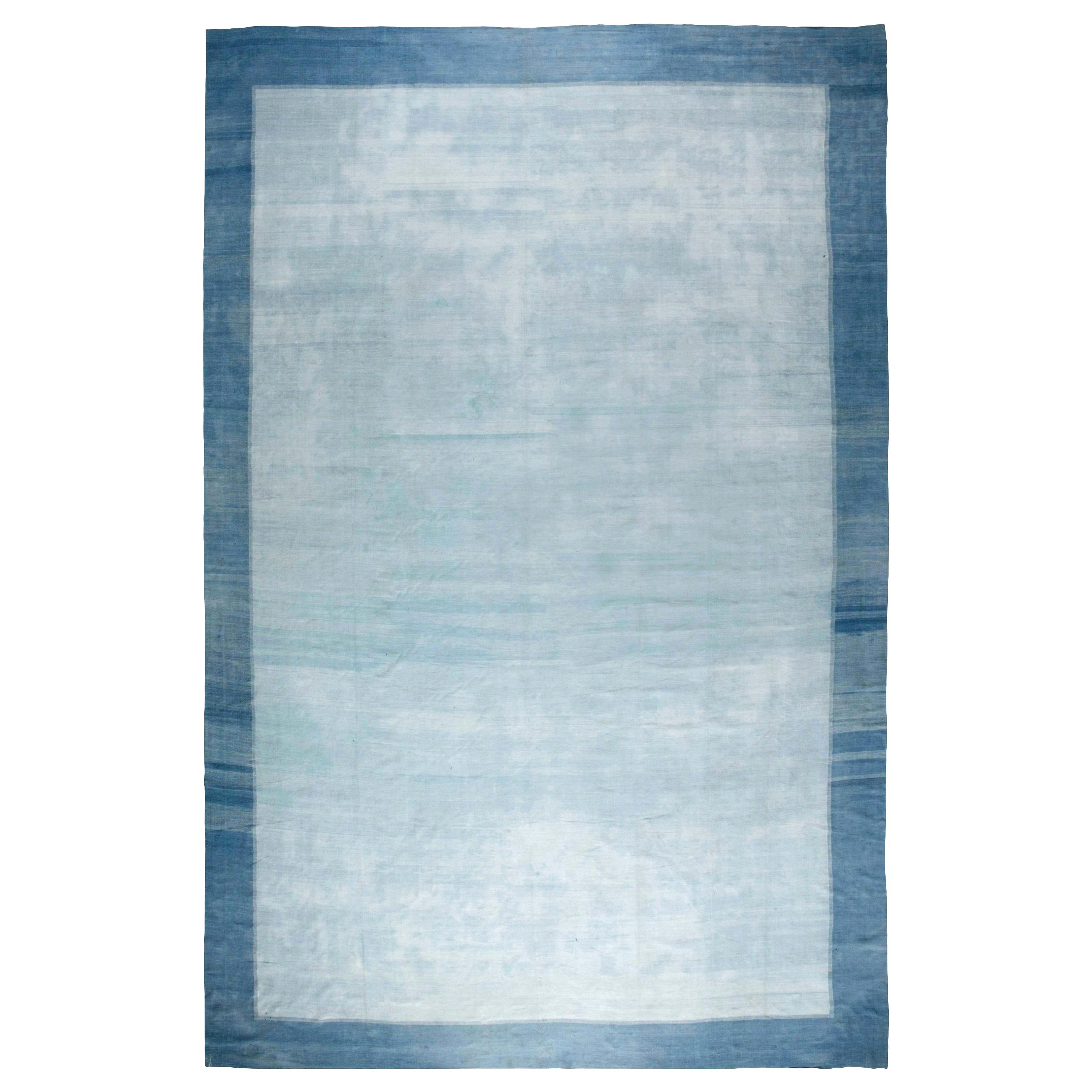 Silk and Cotton Indian Rug in Teal Blue Color For Sale at 1stdibs